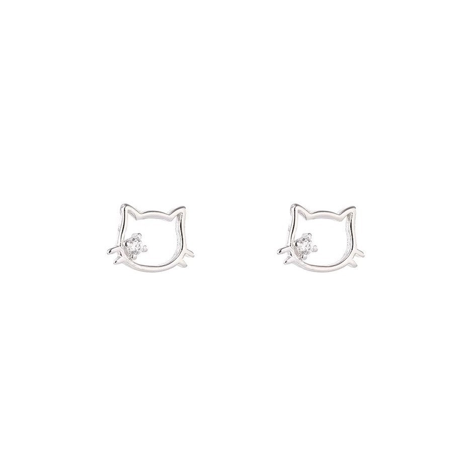 S999 sterling silver hollow cat ear nail earrings – ABB JEWELRY